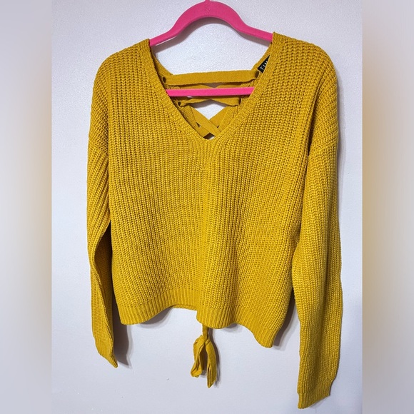 Timing | Sweaters | Nwt Mustard Tie Back Knit Sweater | Poshmark